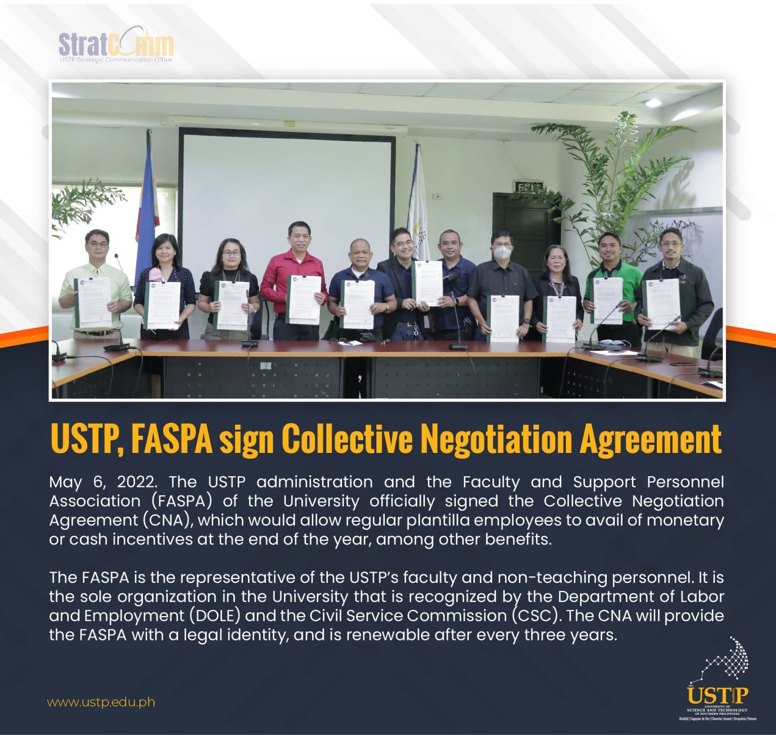 USTP, FASPA sign Collective Negotiation Agreement - University of ...