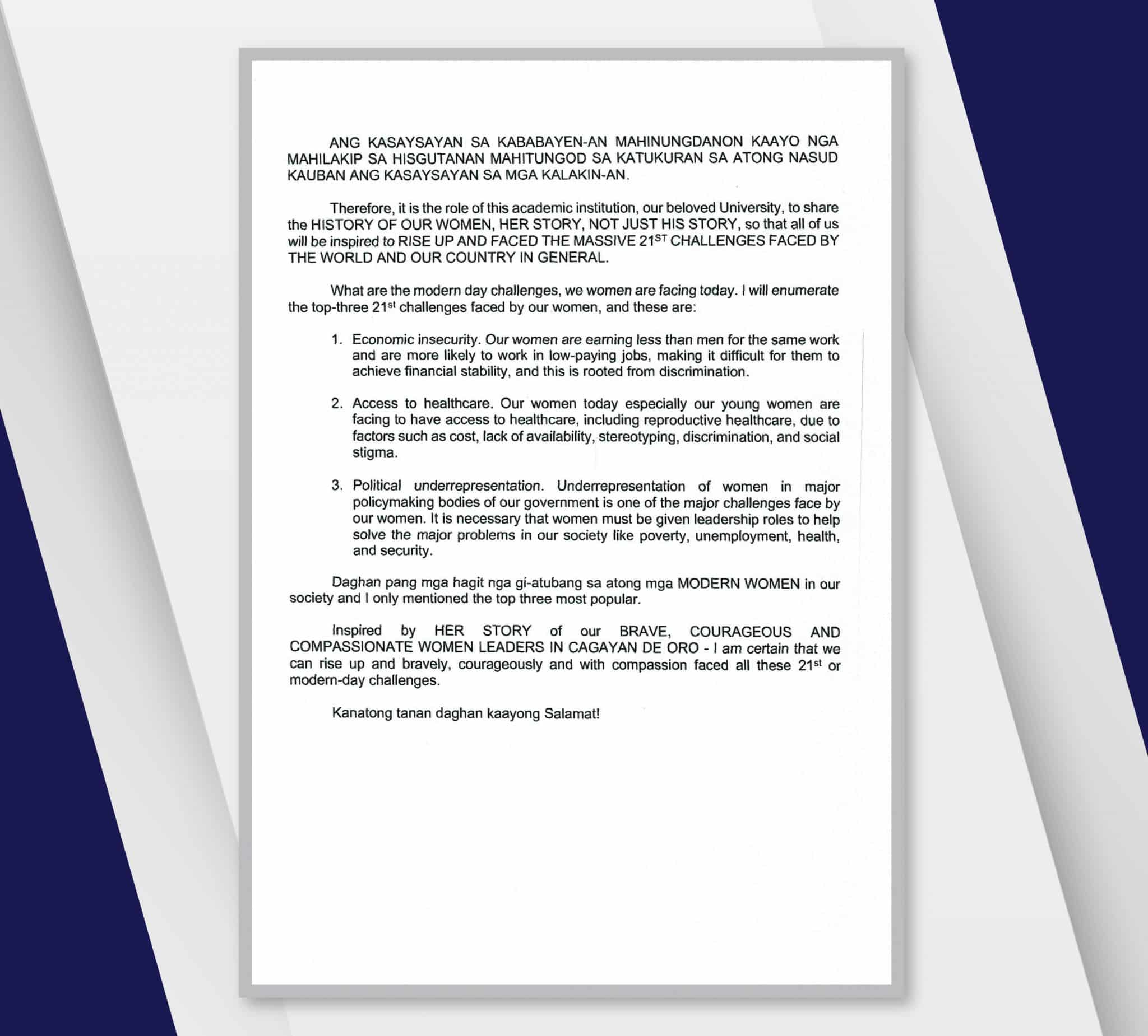 Vice Mayor Rodriguez shares women's role in CDO history through HER ...