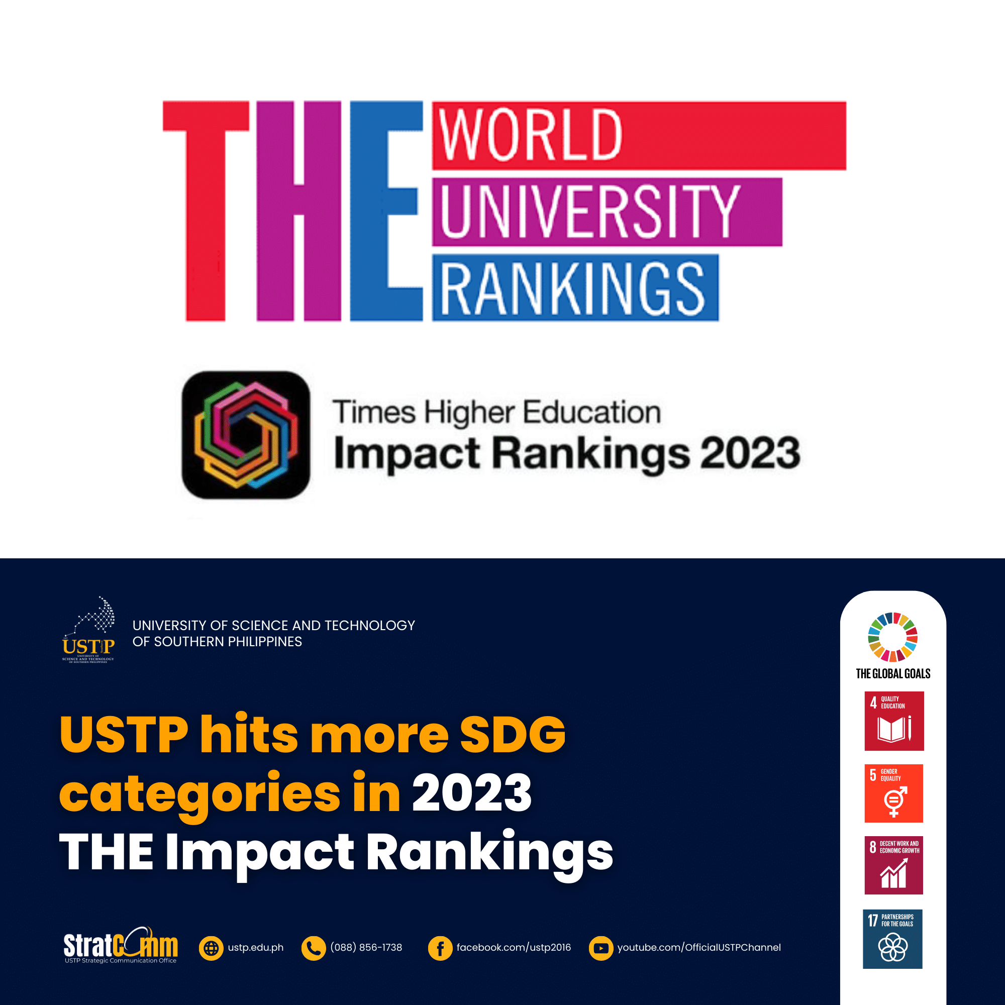 USTP hits more SDG categories in 2023 THE Impact Rankings - University ...