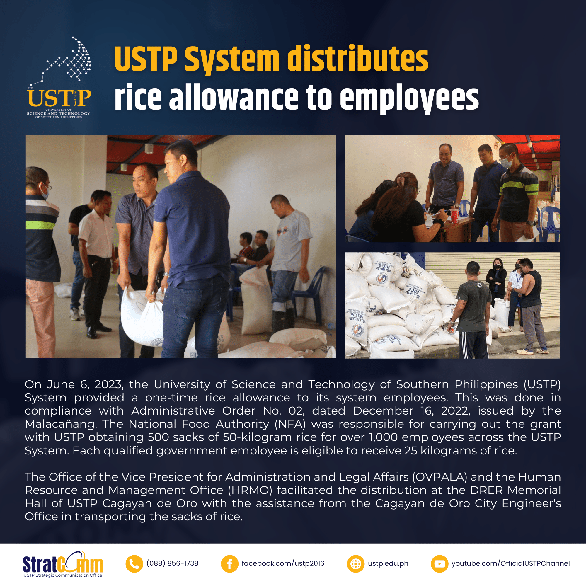 USTP System distributes rice allowance to employees - University of ...