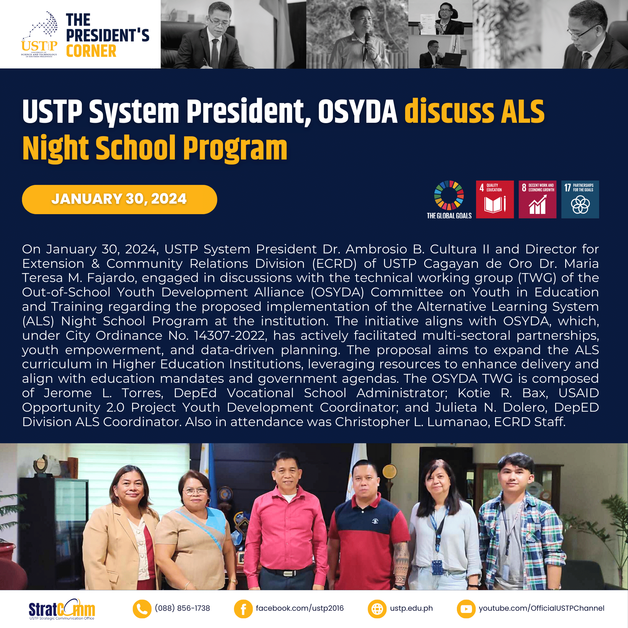 USTP System President, OSYDA discuss ALS Night School Program - University of Science and ...