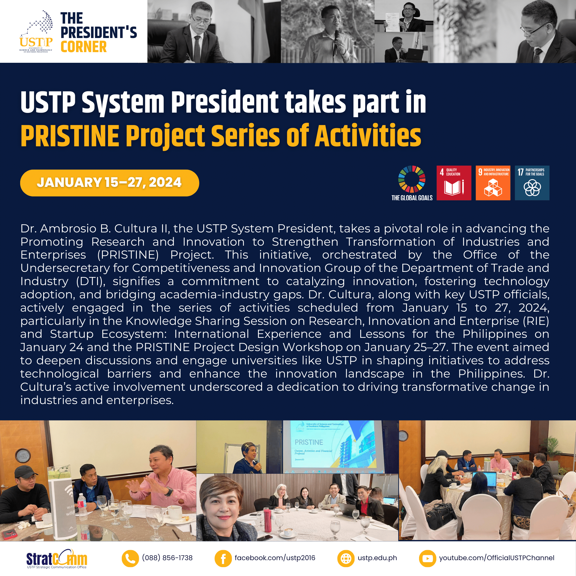 USTP System President takes part in PRISTINE Project Series of Activities - University of ...