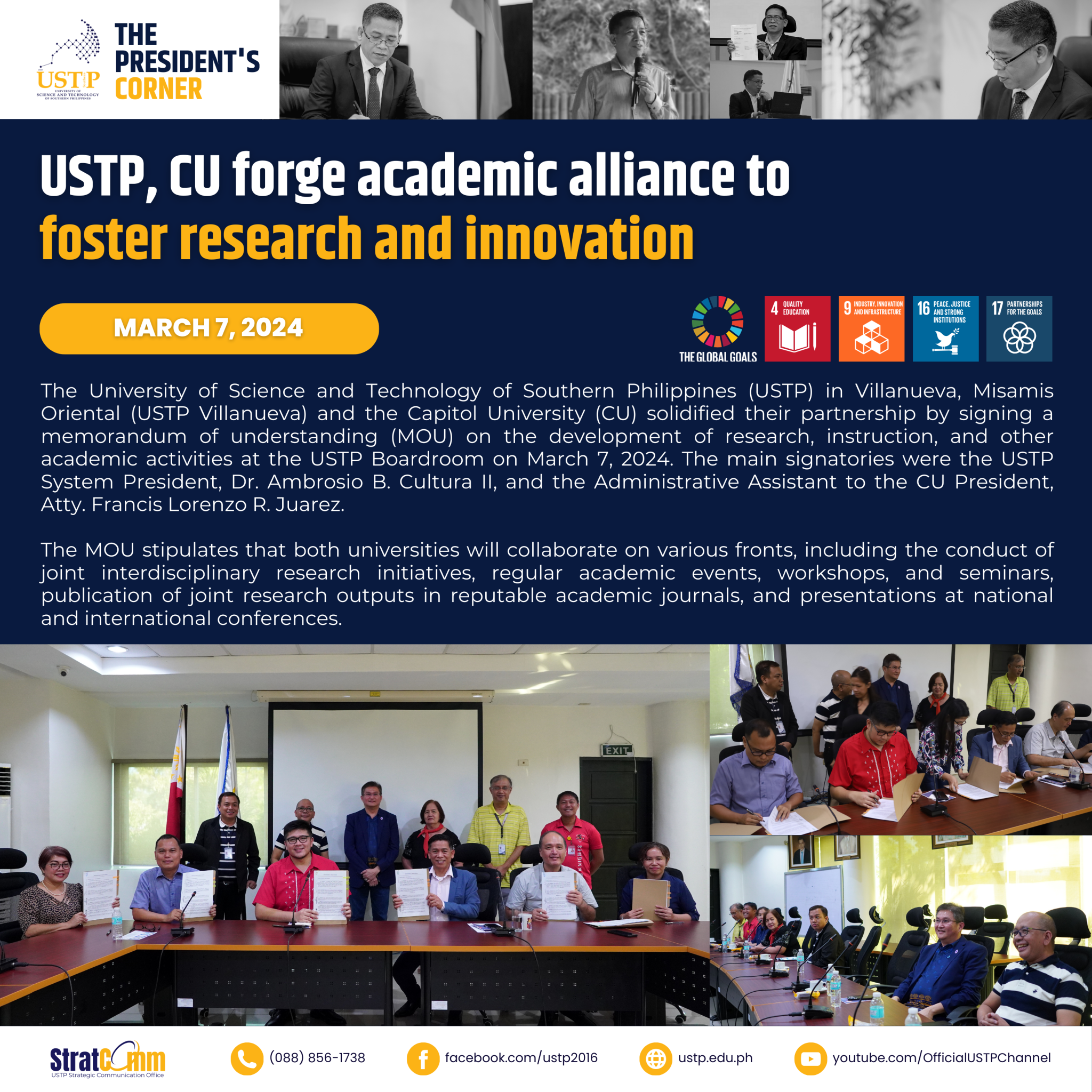 USTP, CU forge academic alliance to foster research and innovation - University of Science and ...