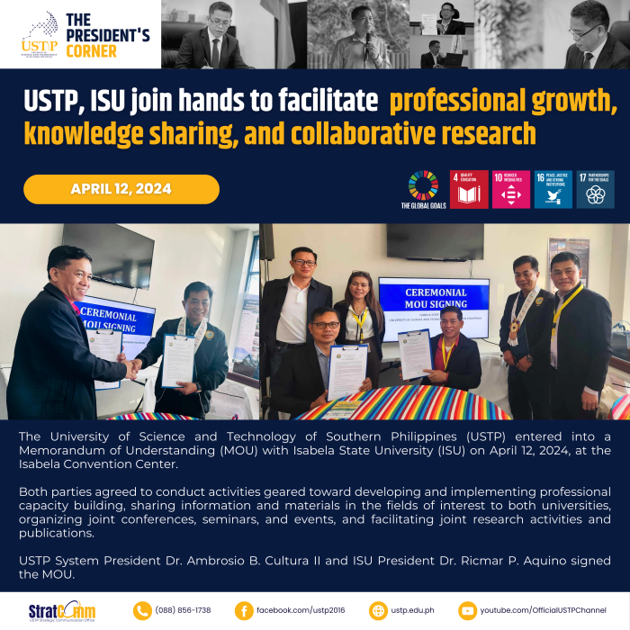 USTP, ISU join hands to facilitate professional growth, knowledge ...