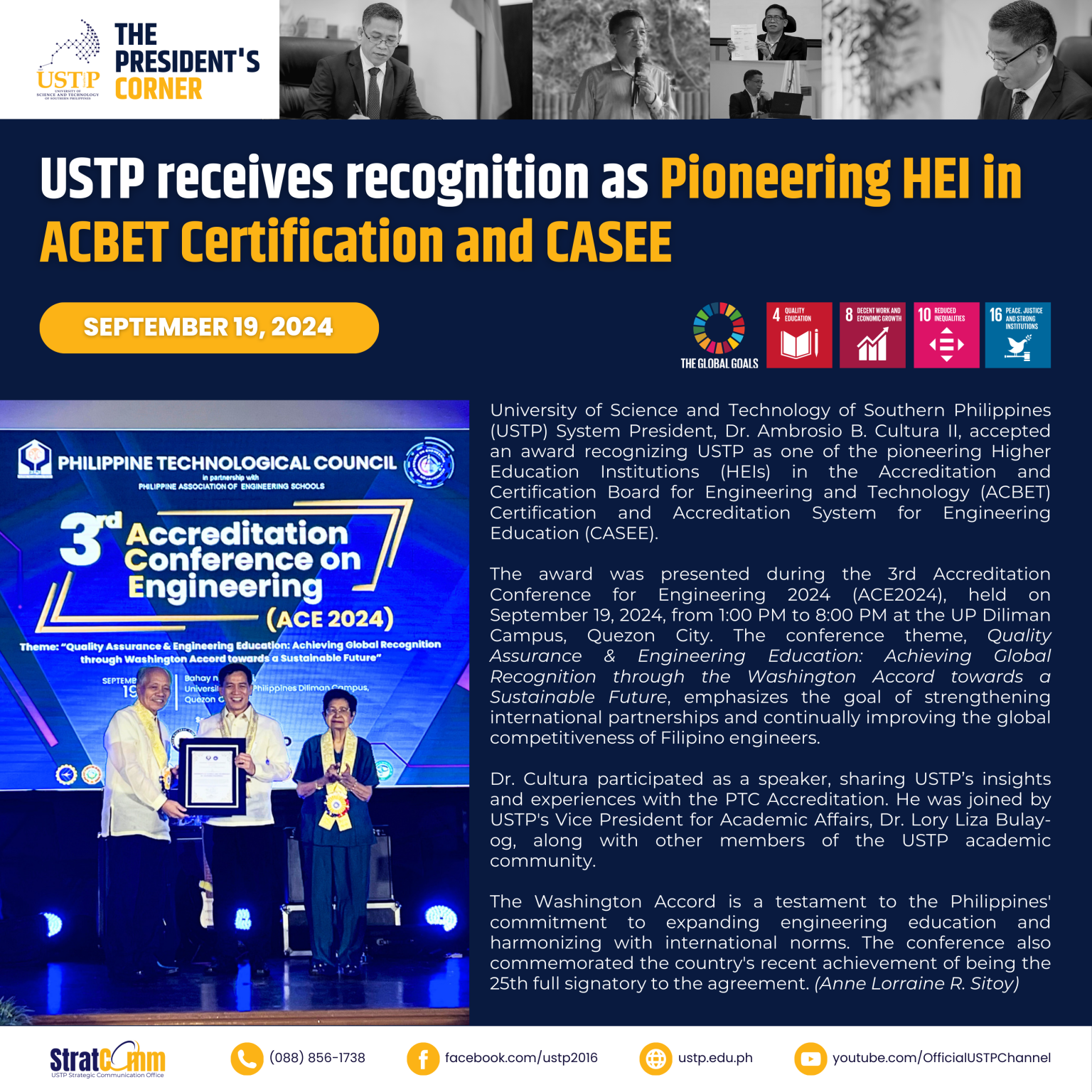 USTP receives recognition as Pioneering HEI in ACBET Certification and ...