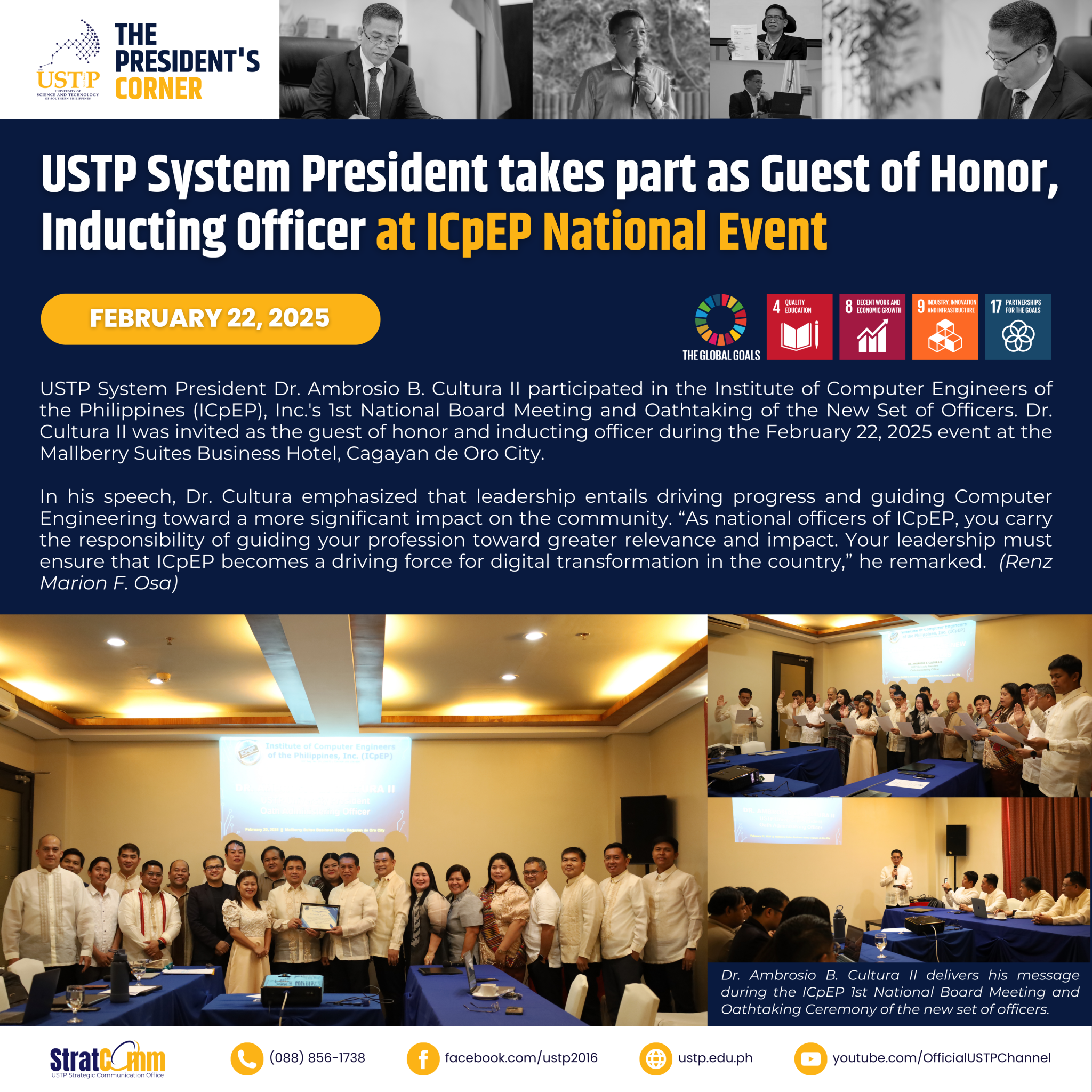 USTP System President takes part as Guest of Honor, Inducting Officer ...