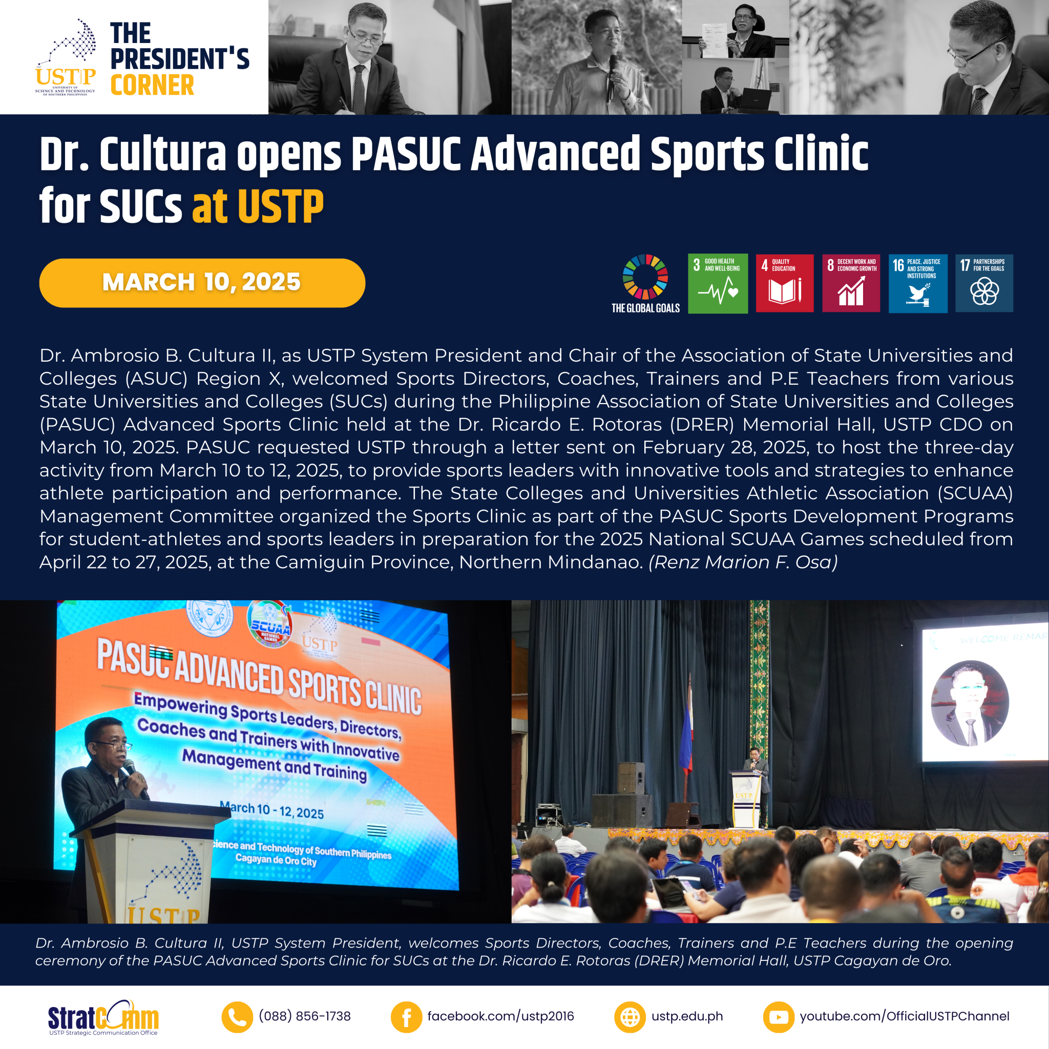Dr. Cultura opens PASUC Advanced Sports Clinic for SUCs at USTP ...