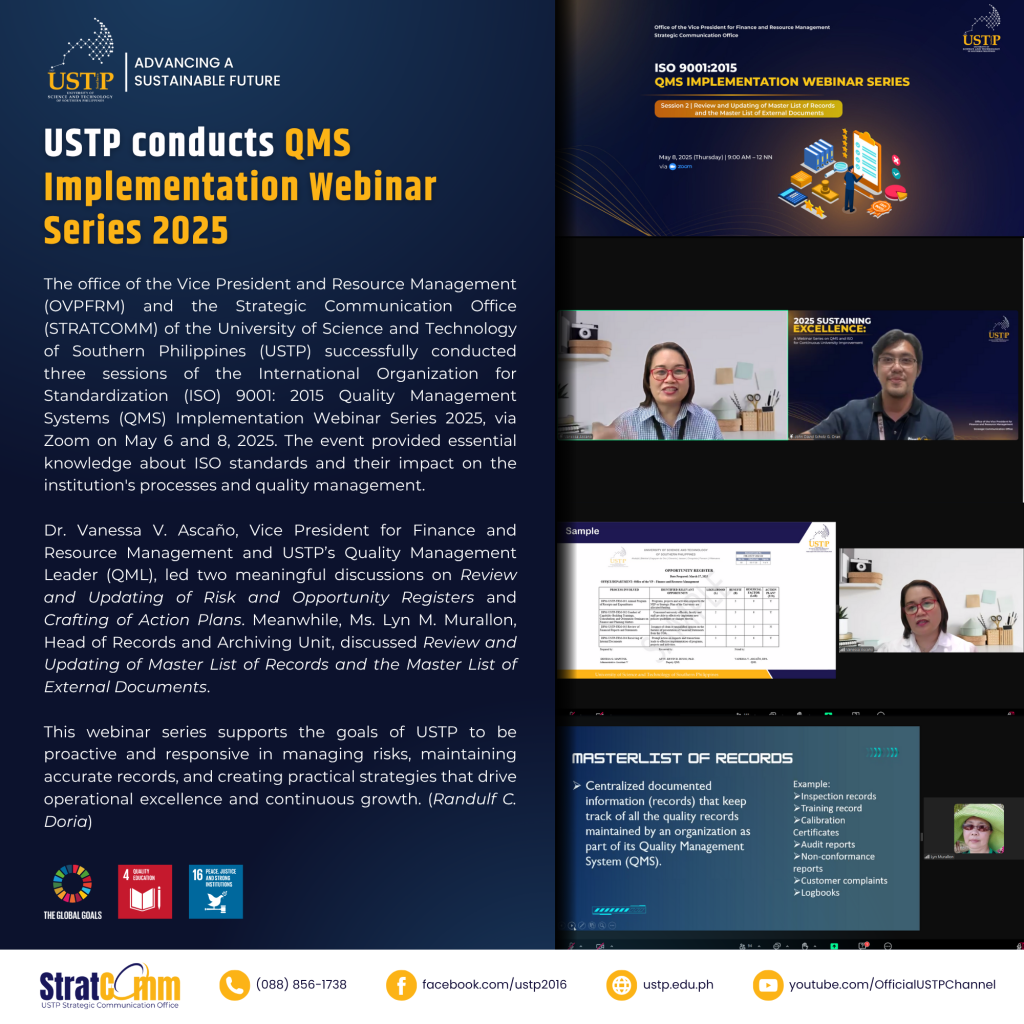 USTP conducts QMS Implementation Webinar Series 2025 - University of ...