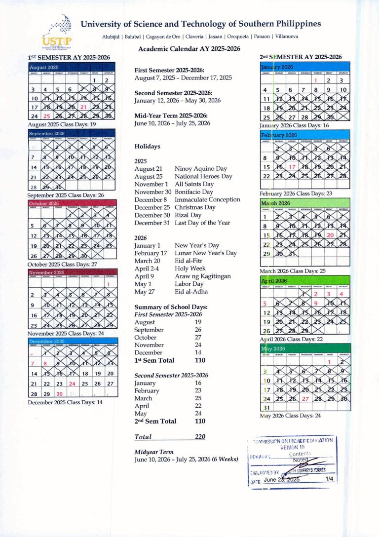 University Calendars - University of Science and Technology of Southern ...