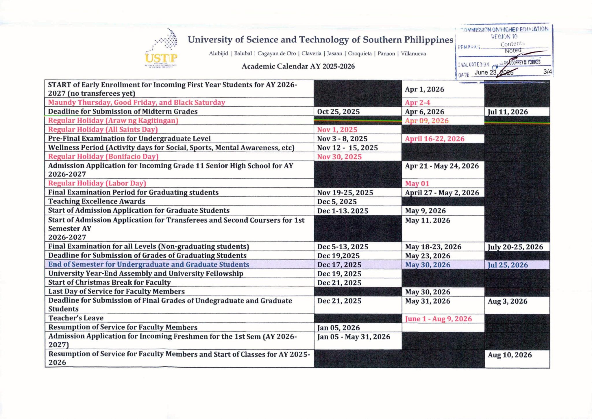University Calendars - University of Science and Technology of Southern ...