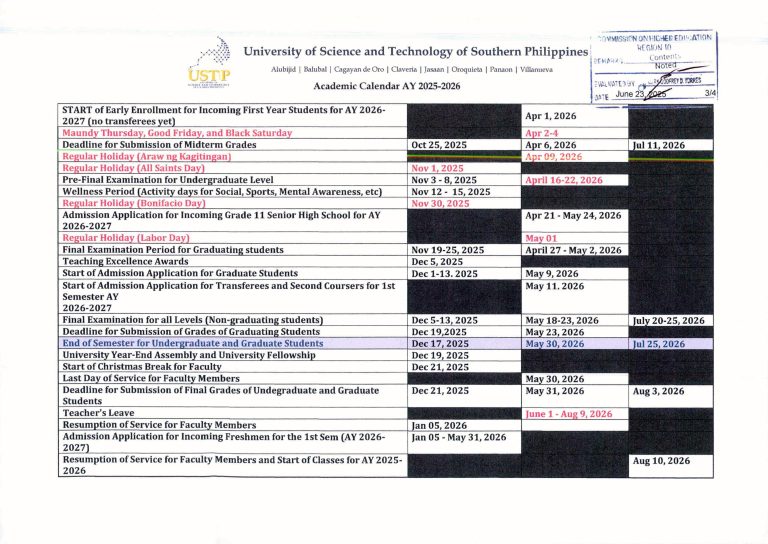 University Calendars - University of Science and Technology of Southern ...