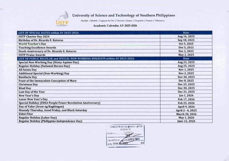 University Calendars - University of Science and Technology of Southern ...