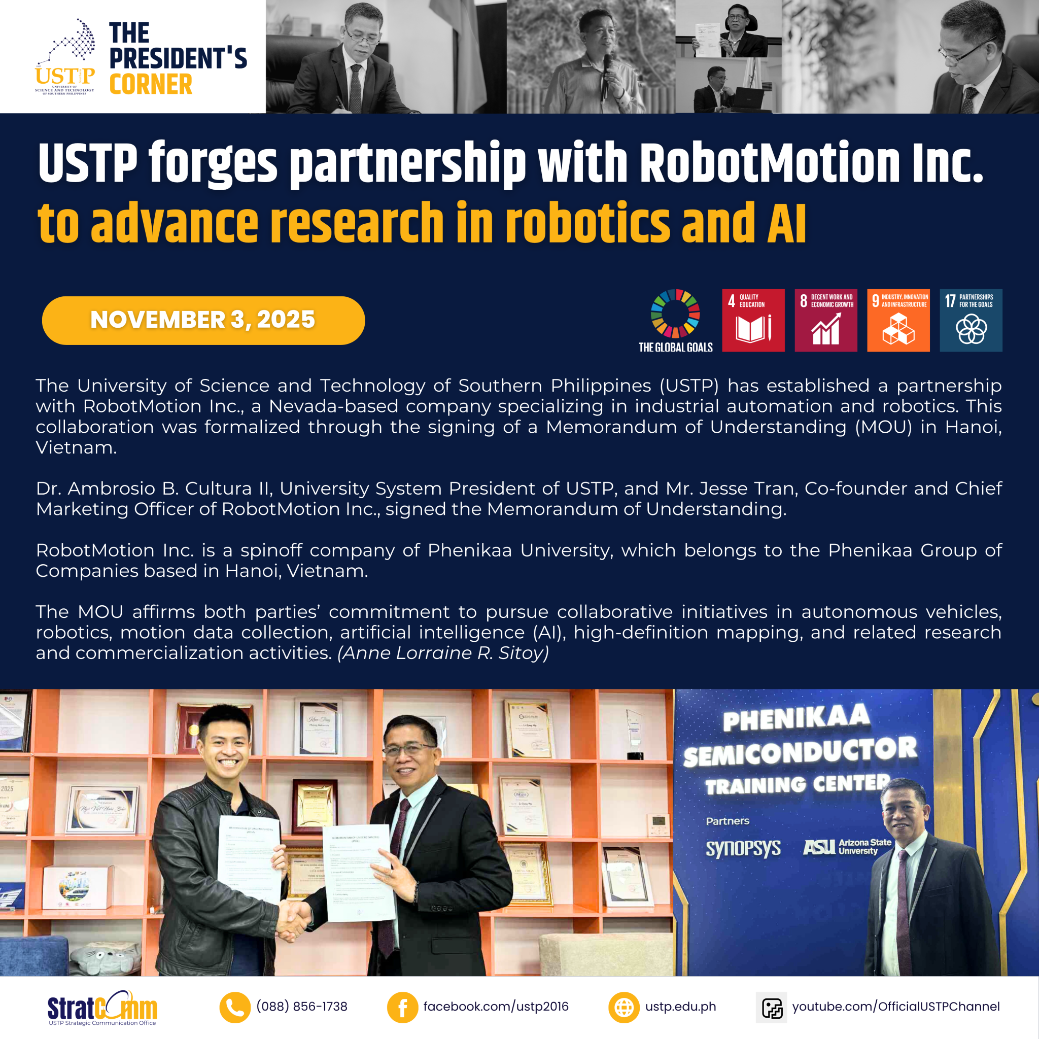 USTP forges partnership with RobotMotion Inc. to advance research in ...