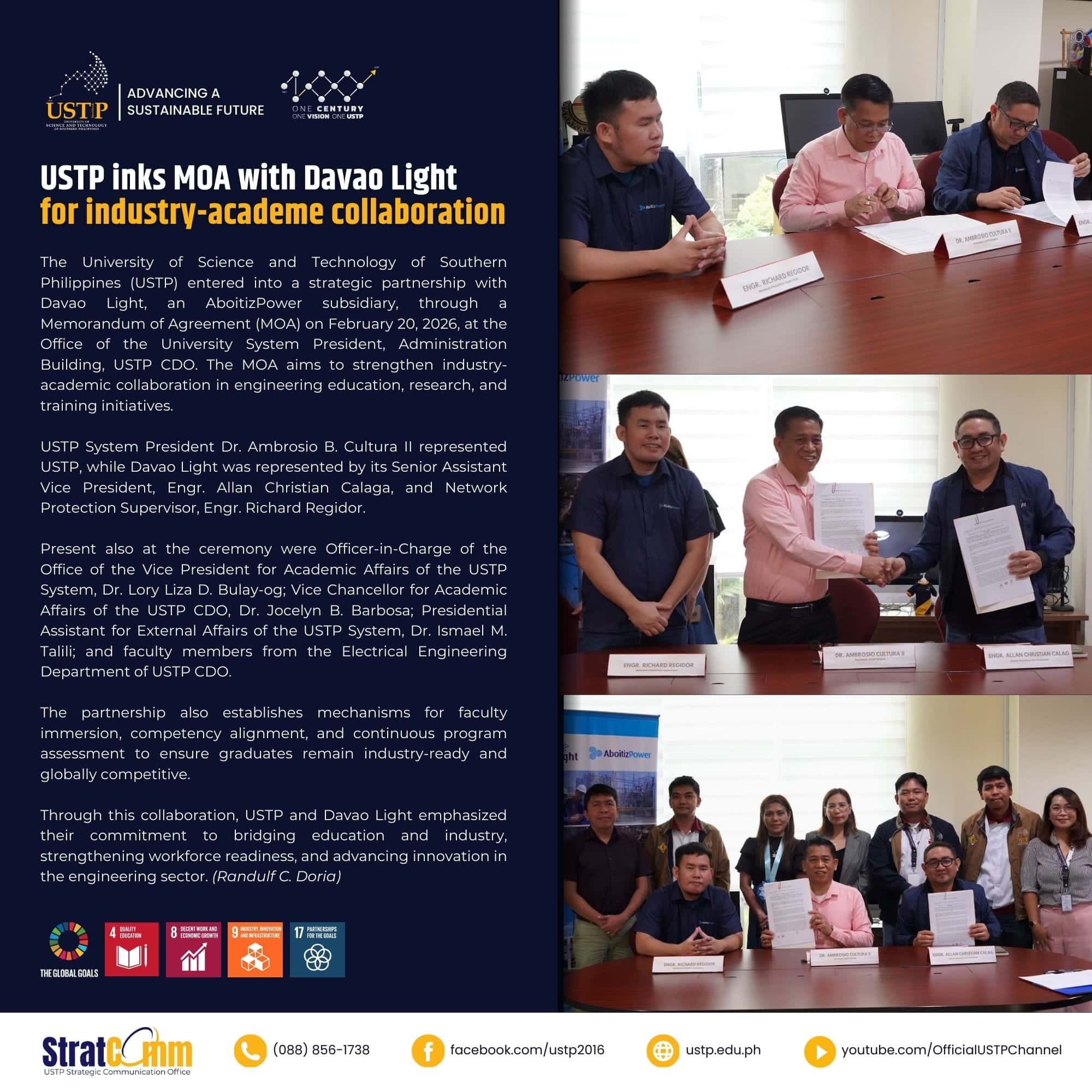 USTP inks MOA with Davao Light for industry-academe collaboration ...